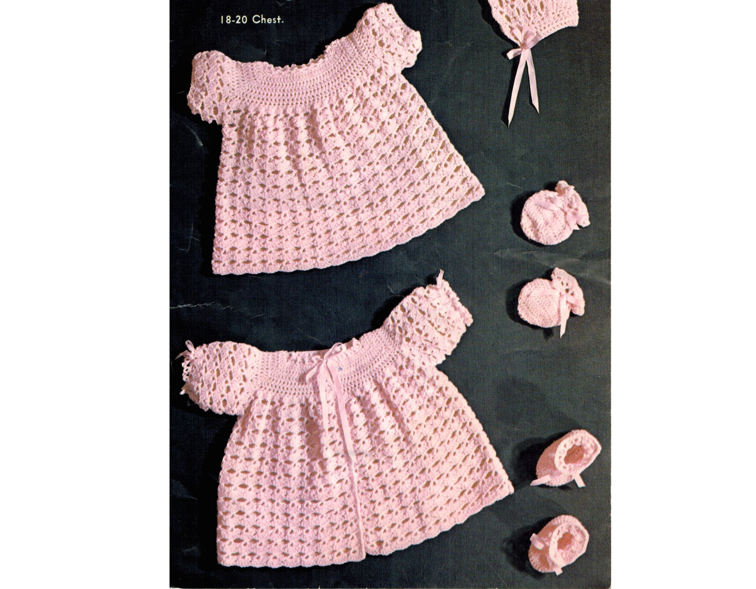 Crochet Pattern Baby Girl Layette Set 60s Vintage Baby Matinee Coat ...
