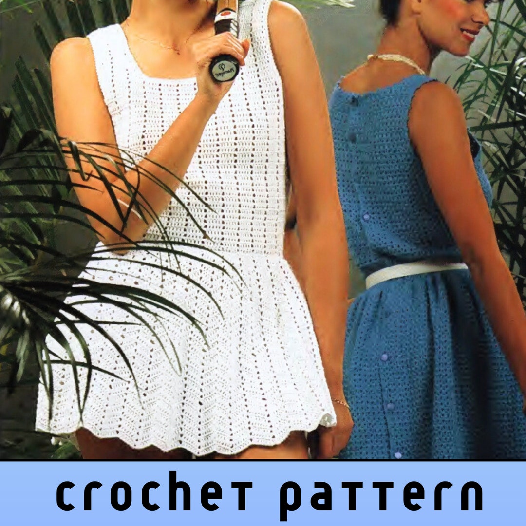 Tennis Dress Pattern Crochet Womens Mini Dress 80s Vintage Treble ...