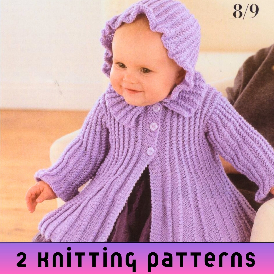 Baby Girl Cardigan Knitting Pattern, Baby Bonnet Pattern, Ribbed Baby ...