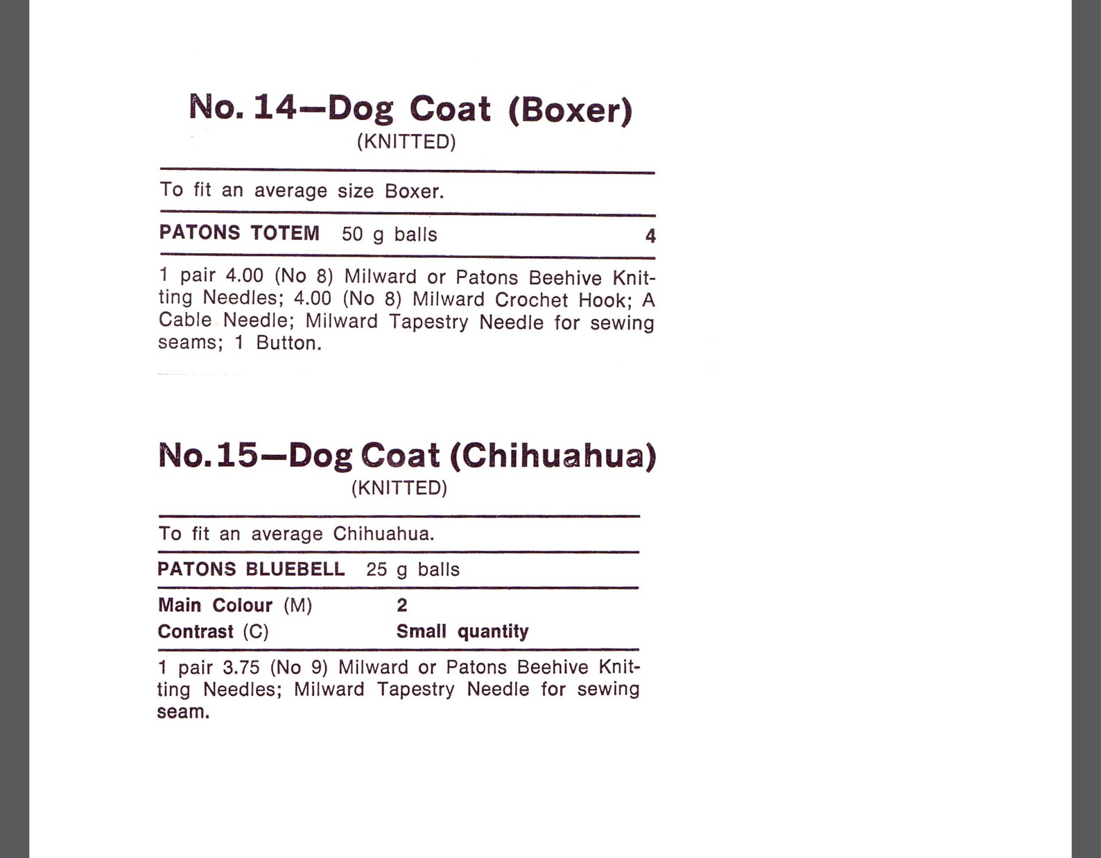 Dog Coat Knitting Pattern Dog Sweater Knit Small Medium Large Dog ...