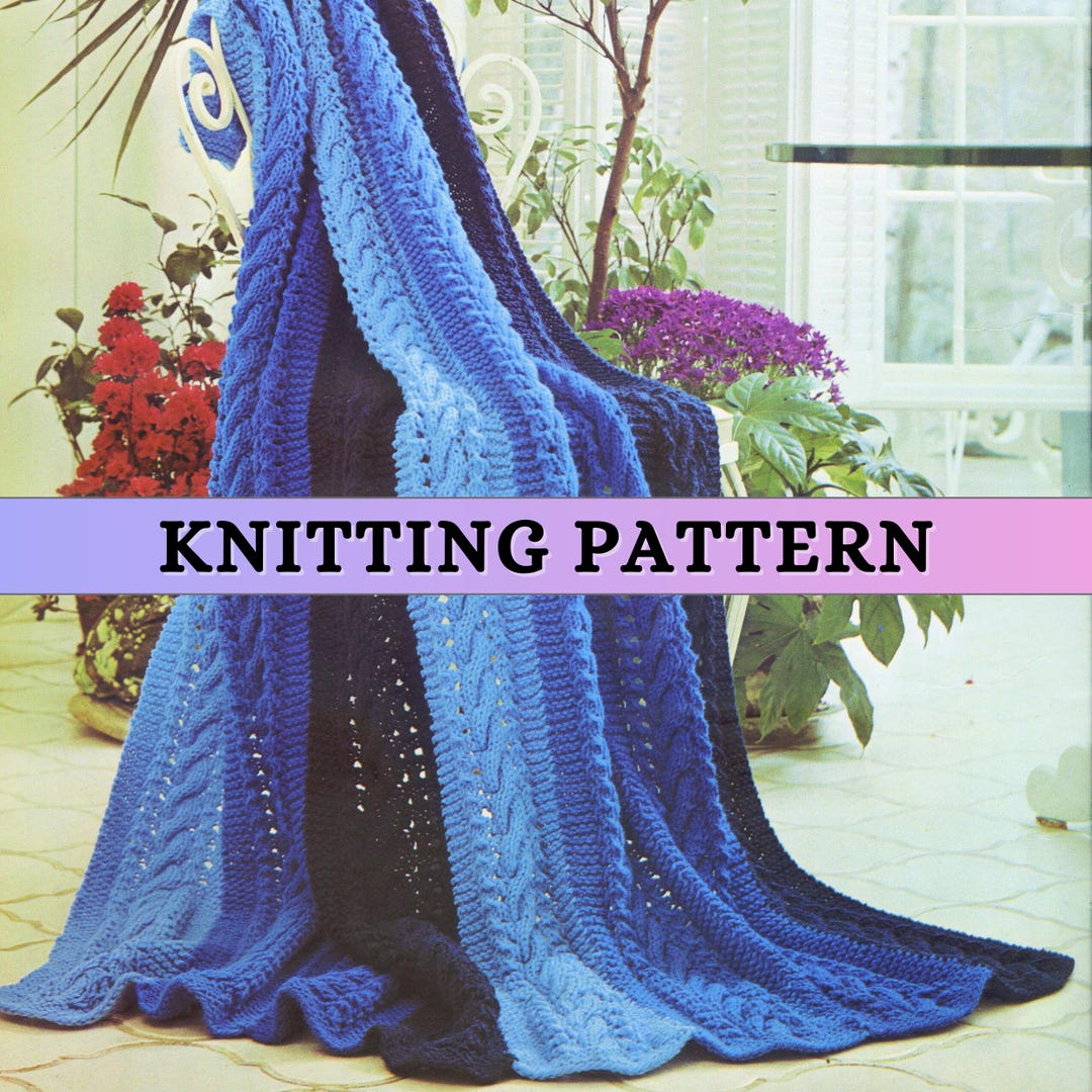 Aran Blanket Knitting Pattern Throw Cable Knit Colorwork Vintage Afghan ...