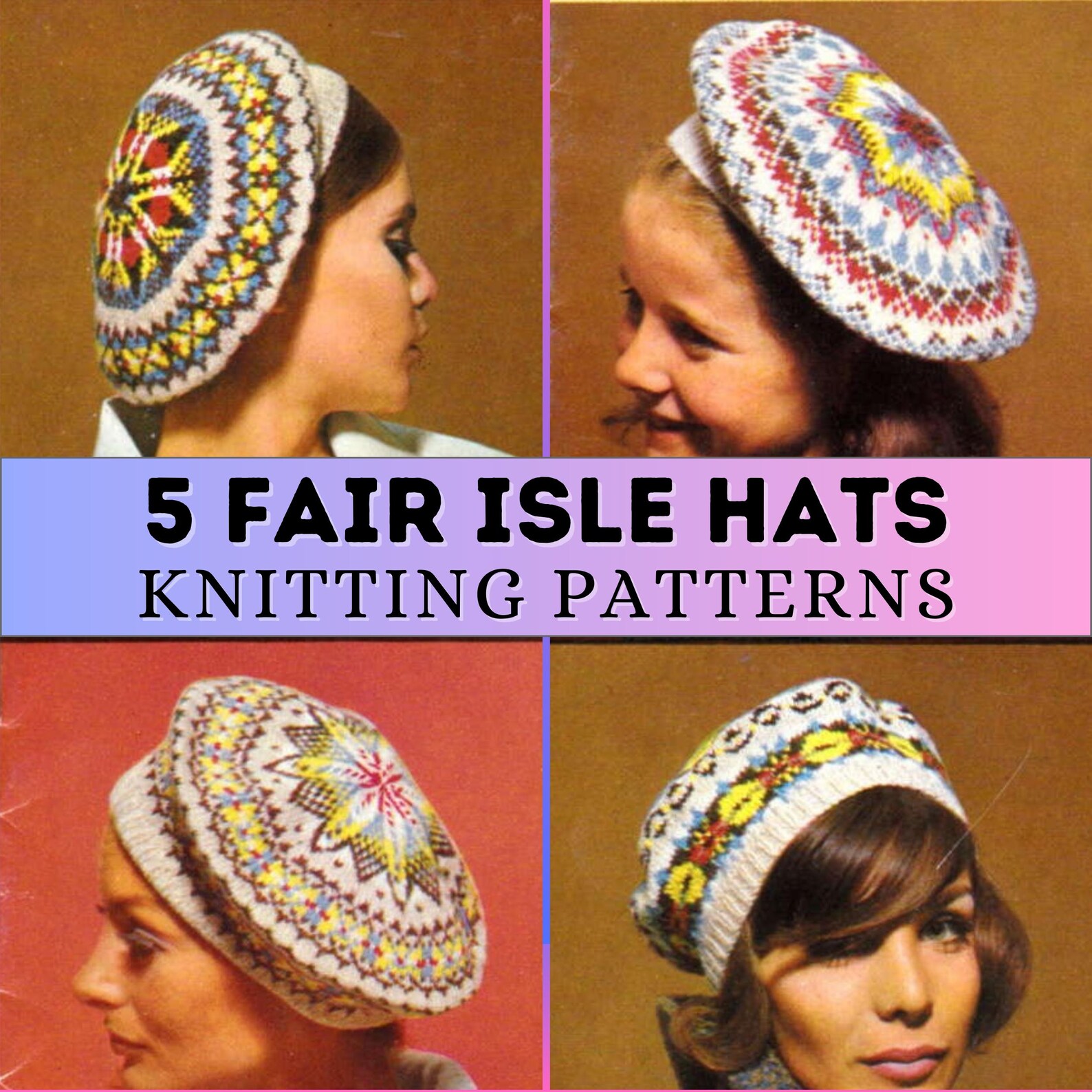 Fair Isle Hat Knitting Pattern Women Girl Beret Classic Colorwork ...