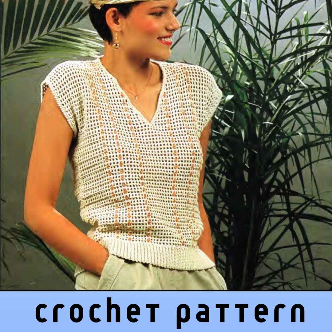 80s Vintage Filet Mesh Top Crochet Pattern PDF, Lacy Blouse, Crochet ...