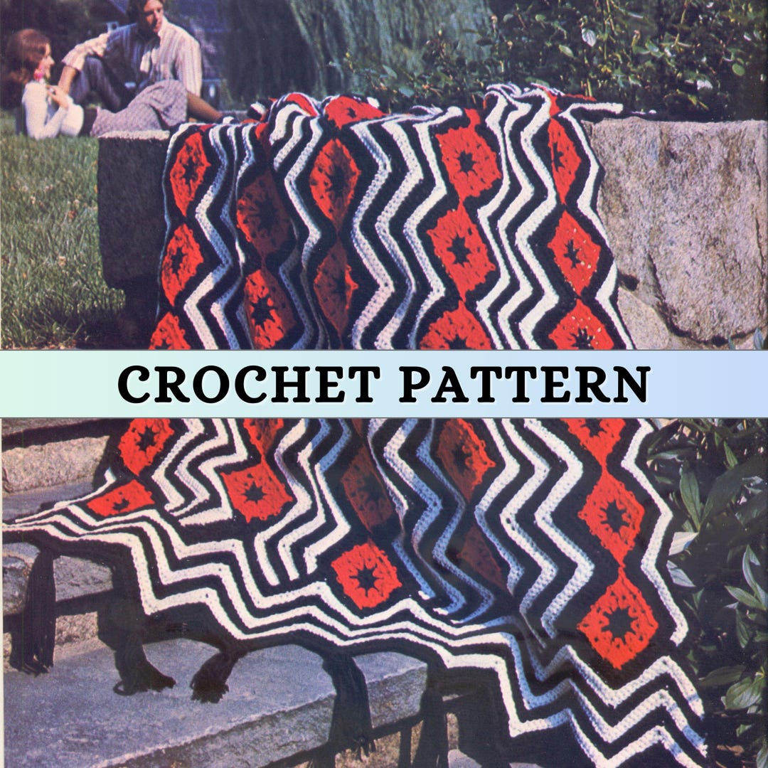 Ripple Afghan Crochet Pattern 70s Vintage Unusual Striped Wave Zigzag ...