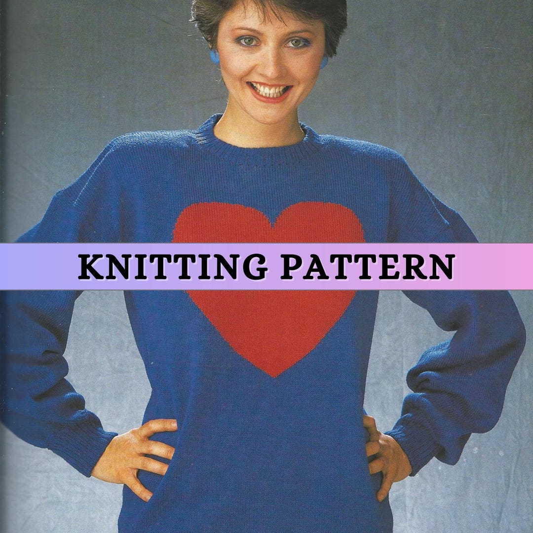 Easy Intarsia Jumper Knitting Pattern Womens Heart Motif Sweater ...