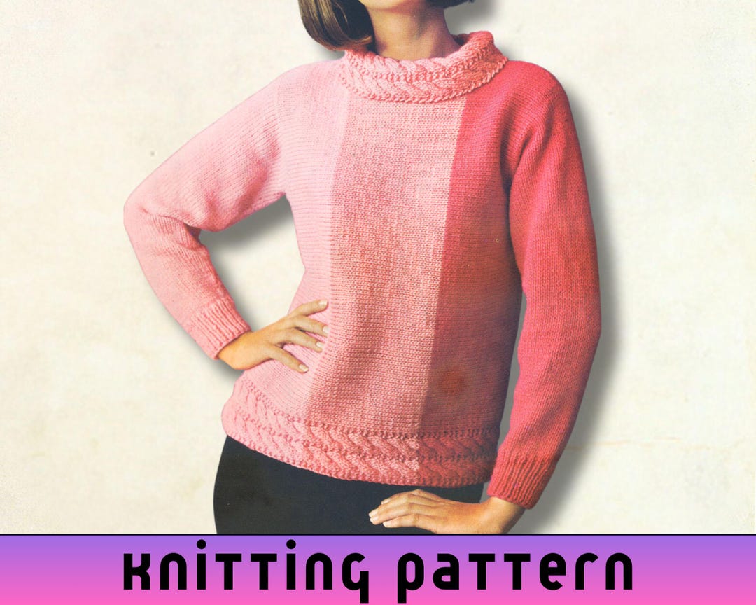 Colour Block Sweater Knitting Pattern Women Easy Colorwork 60s Vintage ...