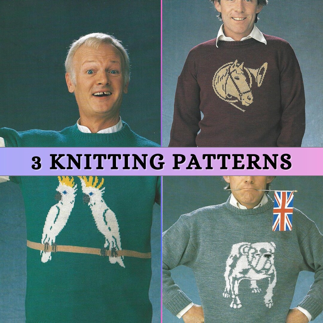 Animal Sweater Knitting Pattern Men Fun Bird Sweater Horse Dog Unisex ...