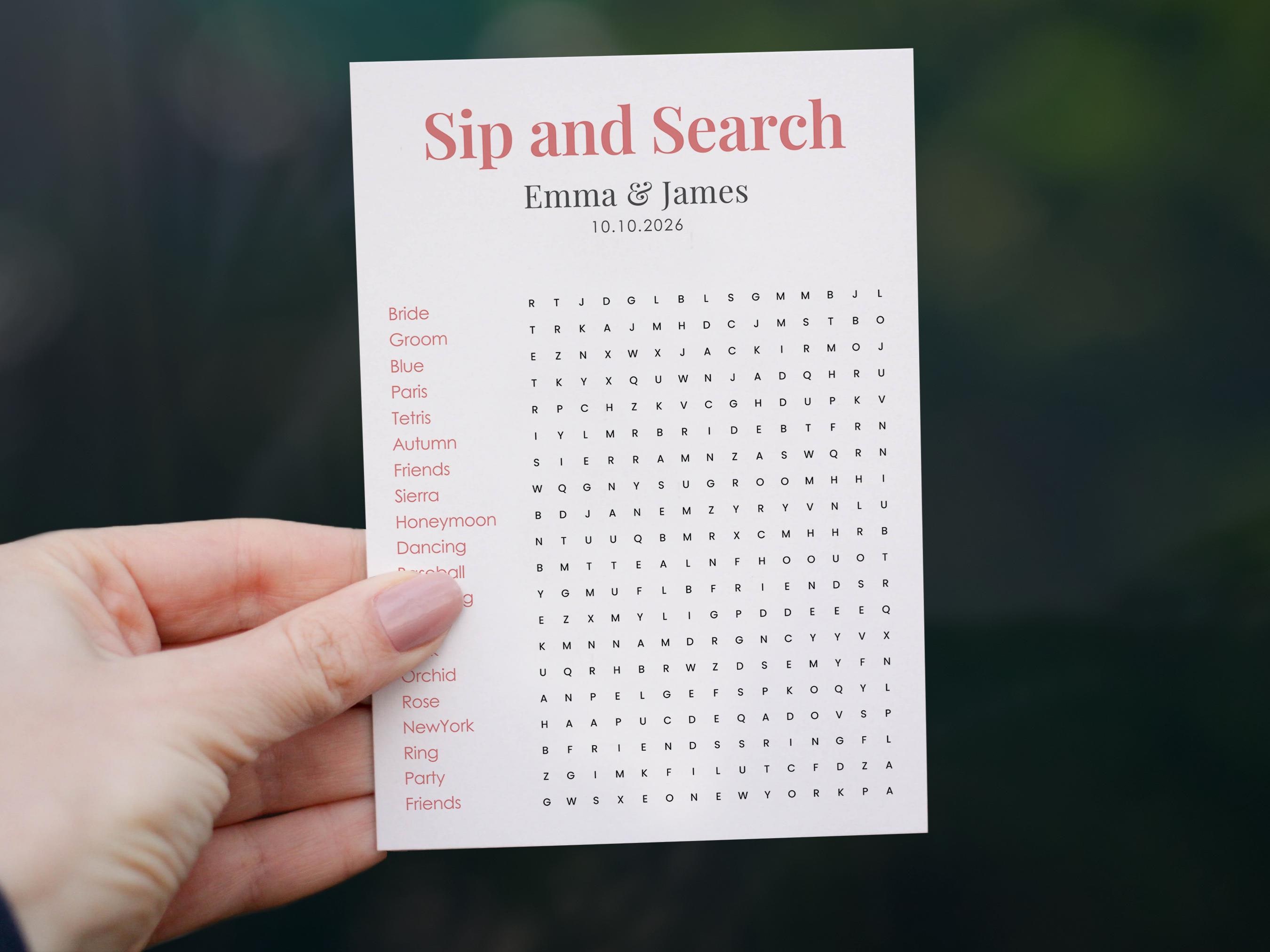 Wedding Word Search Game: Sip & Search, Printable Template (digital ...