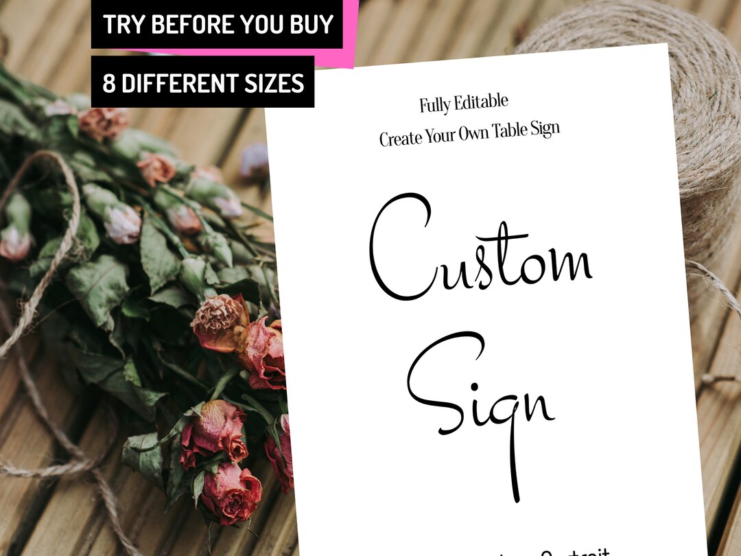 Printable Minimalist Custom Table Sign, Editable Custom Sign Template ...