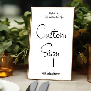 Printable Minimalist Custom Table Sign, Editable Custom Sign Template ...