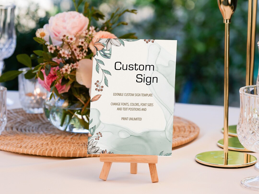 Printable Sign Template, Editable Custom Sign, Wedding Sign, Floral ...