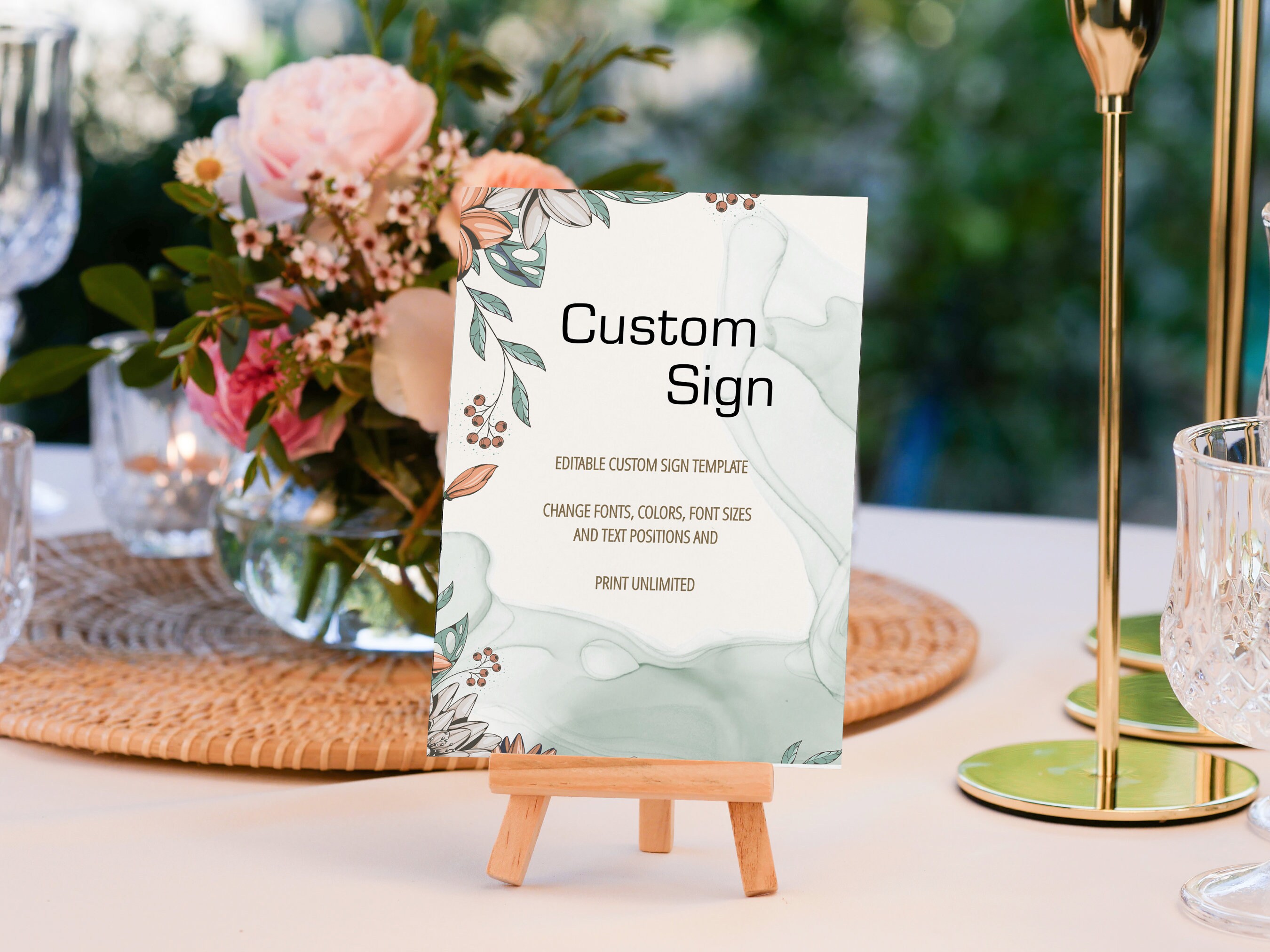 Printable Sign Template, Editable Custom Sign, Wedding Sign, Floral ...