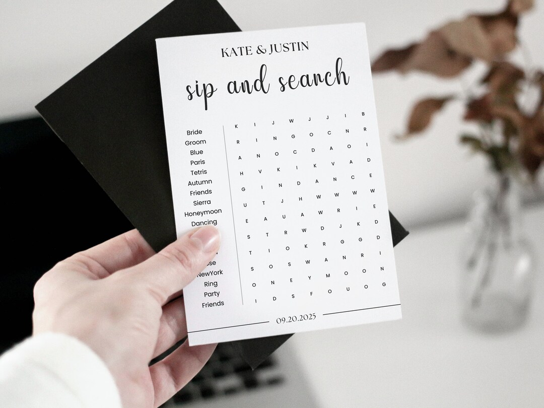 Wedding Guest Games - Word Search Puzzle, Custom Sip and Search Paper ...