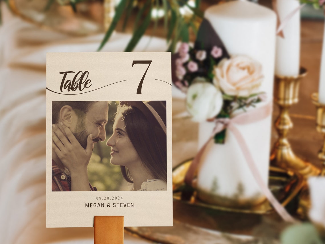Printable Sepia Photo Table Numbers Sign Template, Editable Wedding ...