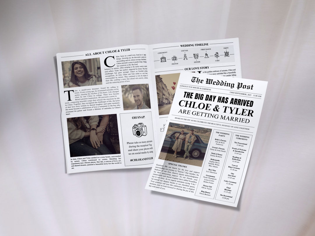 Editable Wedding Program Newspaper - Folded 4 Pages Newspaper Wedding ...