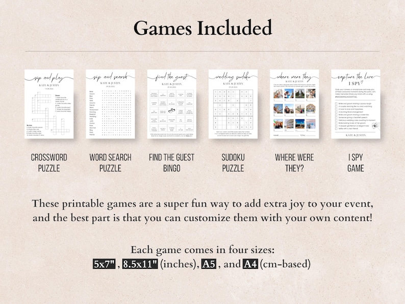 Personalized Wedding Game Bundle, Editable Guest Activity (digital ...