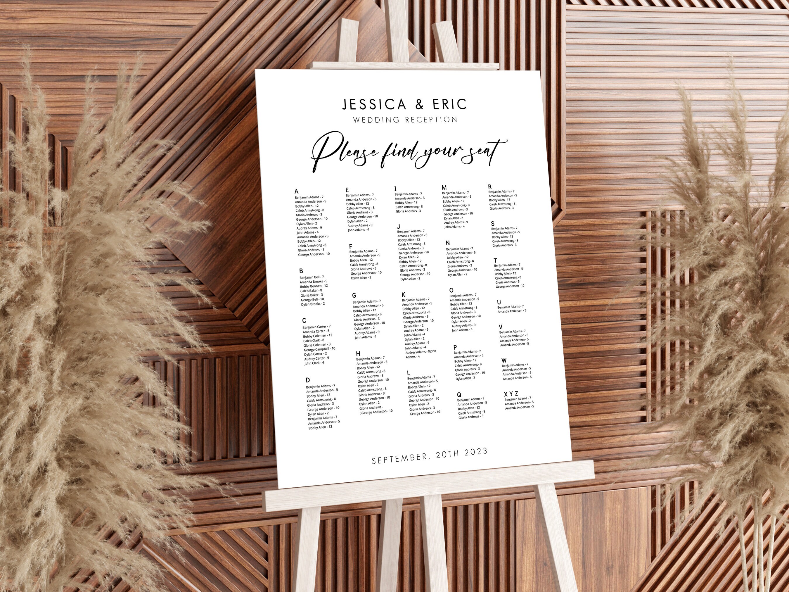 Minimalist Alphabetical Seating Chart Template, Editable Wedding ...