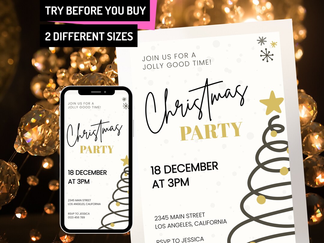 Editable Christmas Party Invitation Template, Printable Christmas ...