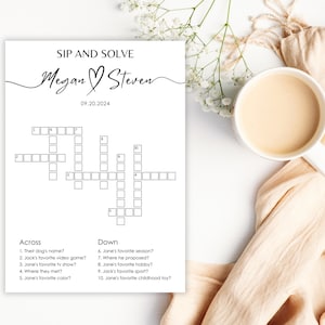 Wedding Small Sip & Solve, Crossword Puzzle Template, 5x7 Card, Wedding ...