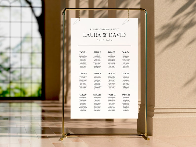 Wedding Table Numbers Chart Sign, Wedding Table Seating Chart Template ...