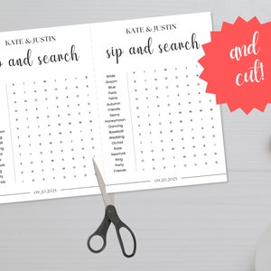 Wedding Guest Games - Word Search Puzzle, Custom Sip and Search Paper ...