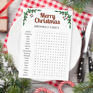 Christmas Family Word Search Game, Custom Small Find Words Puzzle ...