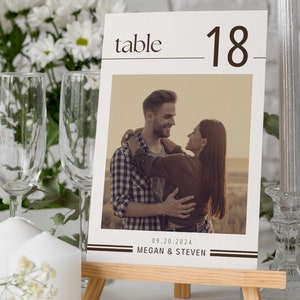 Custom Photo Table Numbers Sign Template, Editable Wedding Table Cards ...