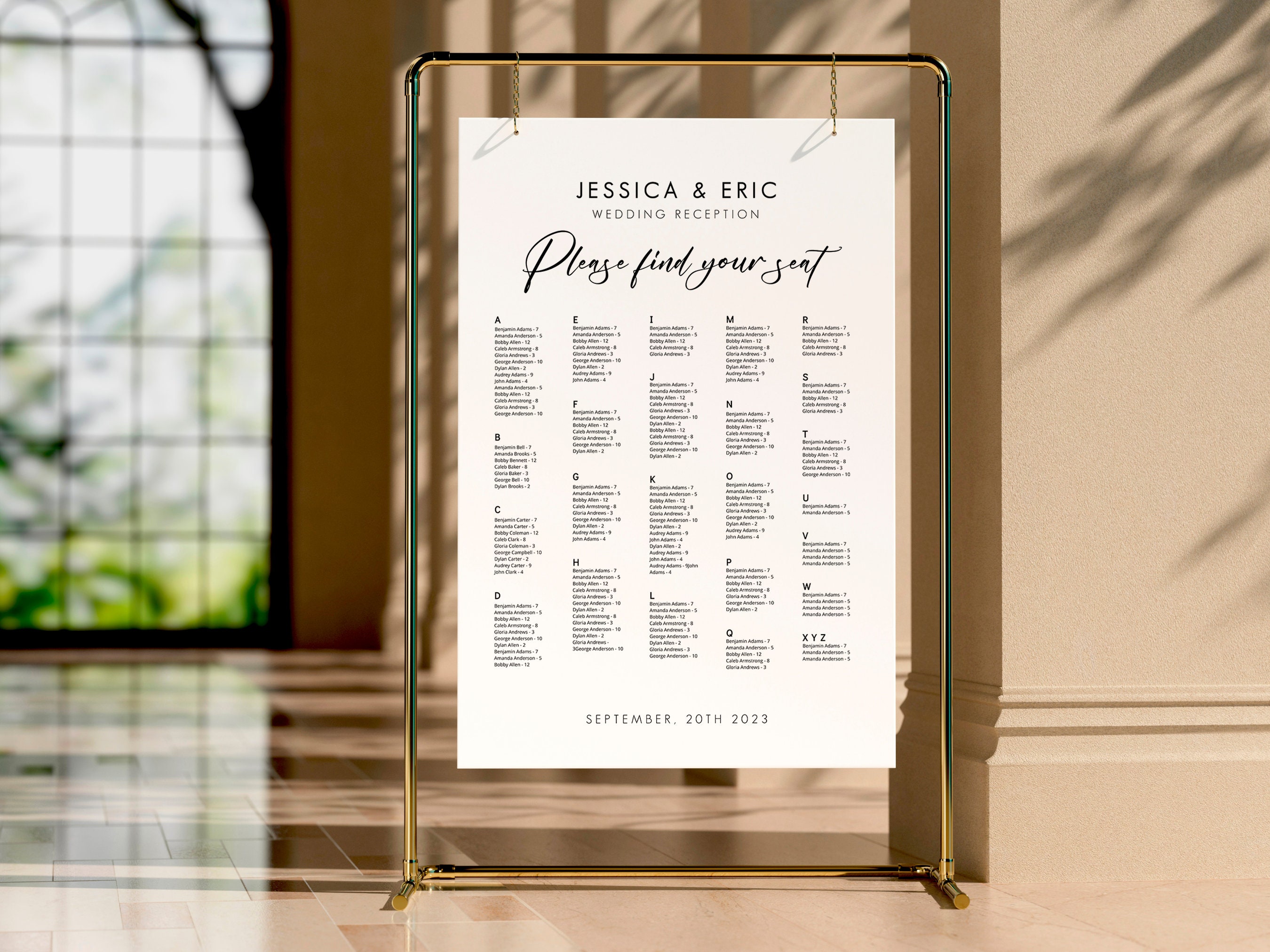 Minimalist Alphabetical Seating Chart Template, Editable Wedding ...