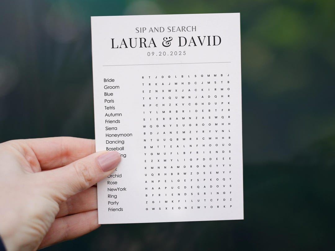 Wedding 5x7 Word Wall Puzzle Game, Small Sip & Search Puzzle Template ...