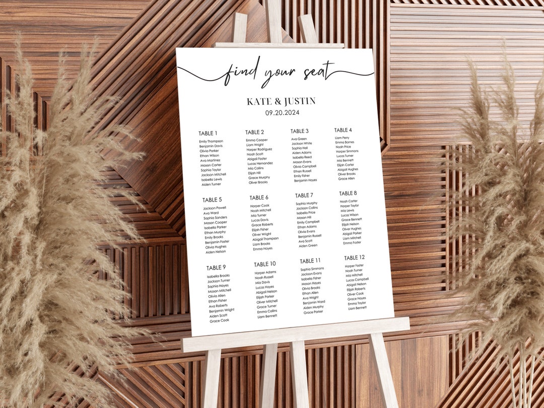 Wedding Table Seating Chart Sign Template, DIY Reception Find Your Seat ...