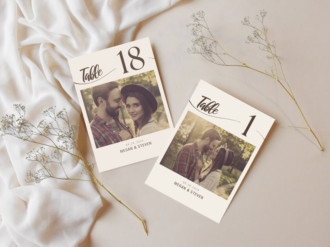 Printable Sepia Photo Table Numbers Sign Template, Editable Wedding ...