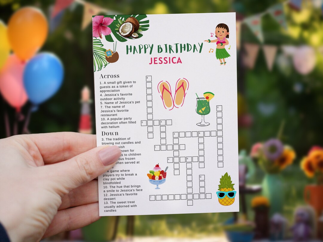Tropical Birthday Party Crossword Puzzle: Hawaiian Theme (PDF) - Etsy ...