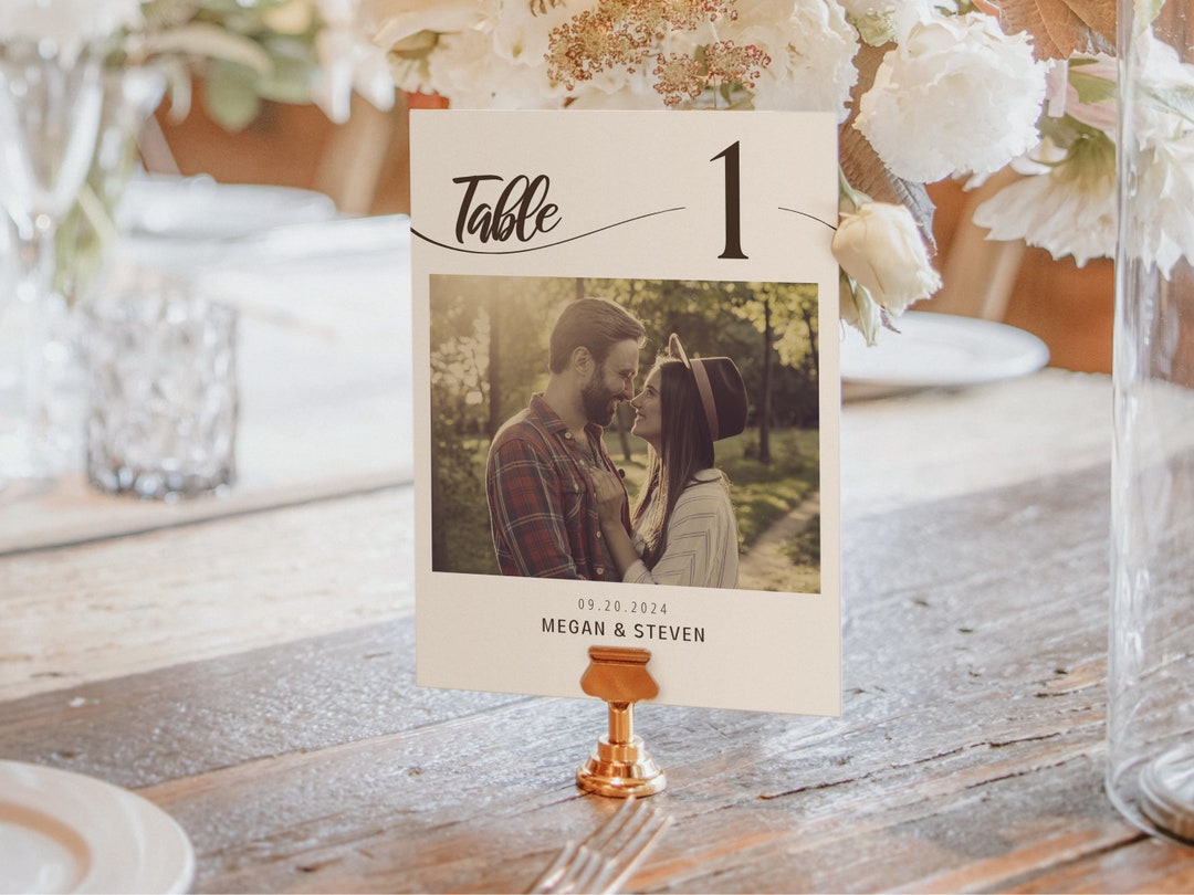 Printable Sepia Photo Table Numbers Sign Template, Editable Wedding ...