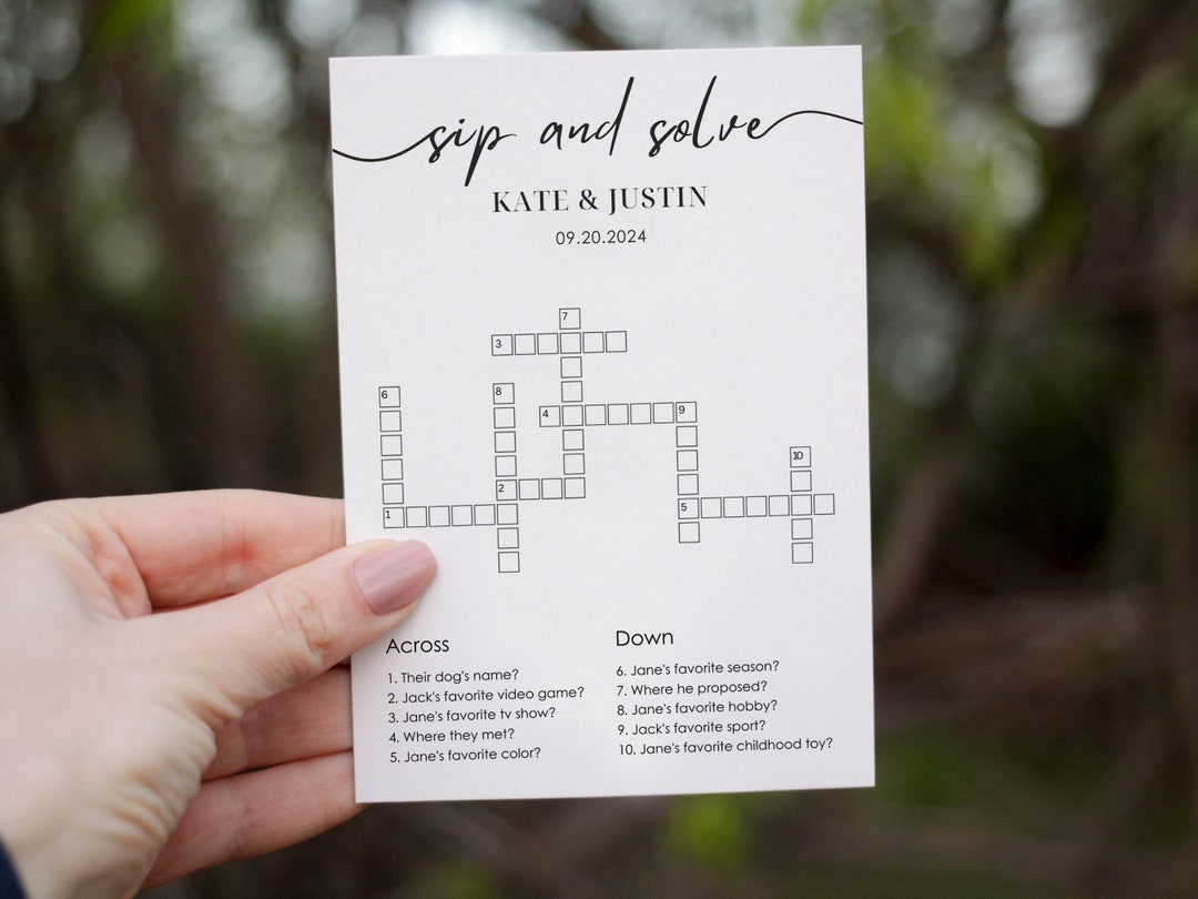 Wedding Sip & Solve Puzzle Template, 5x7 Crossword Puzzle Template ...