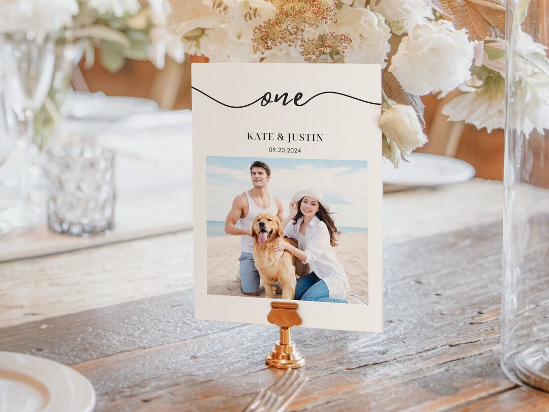 Editable Photo Table Number Sign Template, Printable Wedding Table ...