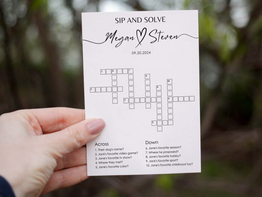 Wedding Small Sip & Solve, Crossword Puzzle Template, 5x7 Card, Wedding ...