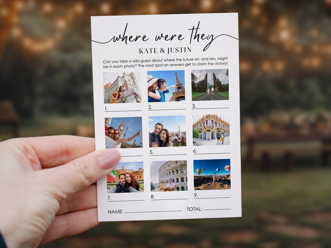 Where Were They Photo Guessing Game, Wedding Fun Game, 5x7 Inches, A5 ...