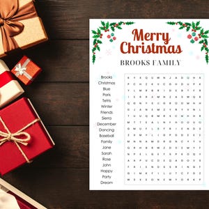 Christmas Family Word Search Game, Custom Small Find Words Puzzle ...