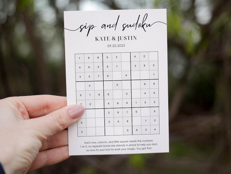 Custom Wedding Sudoku Puzzle Template - Printable Game (digital ...