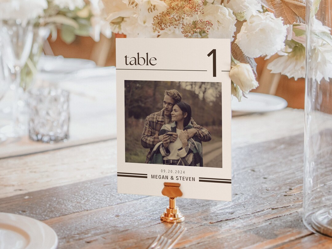 Custom Photo Table Numbers Sign Template, Editable Wedding Table Cards ...