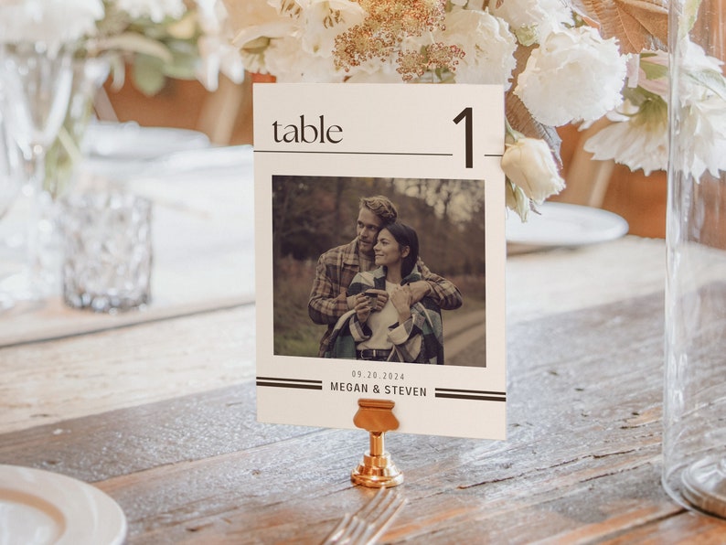 Custom Photo Table Numbers Sign Template, Editable Wedding Table Cards ...