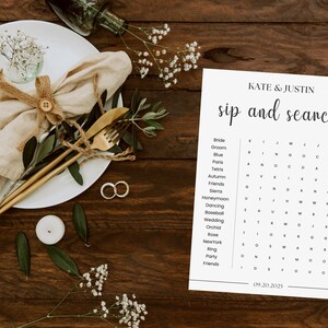 Wedding Guest Games - Word Search Puzzle, Custom Sip and Search Paper ...