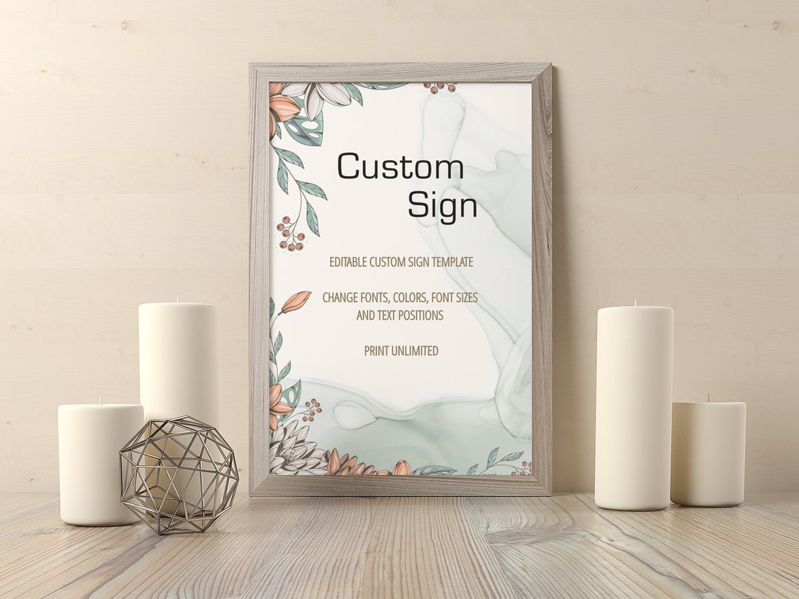 Printable Sign Template, Editable Custom Sign, Wedding Sign, Floral ...