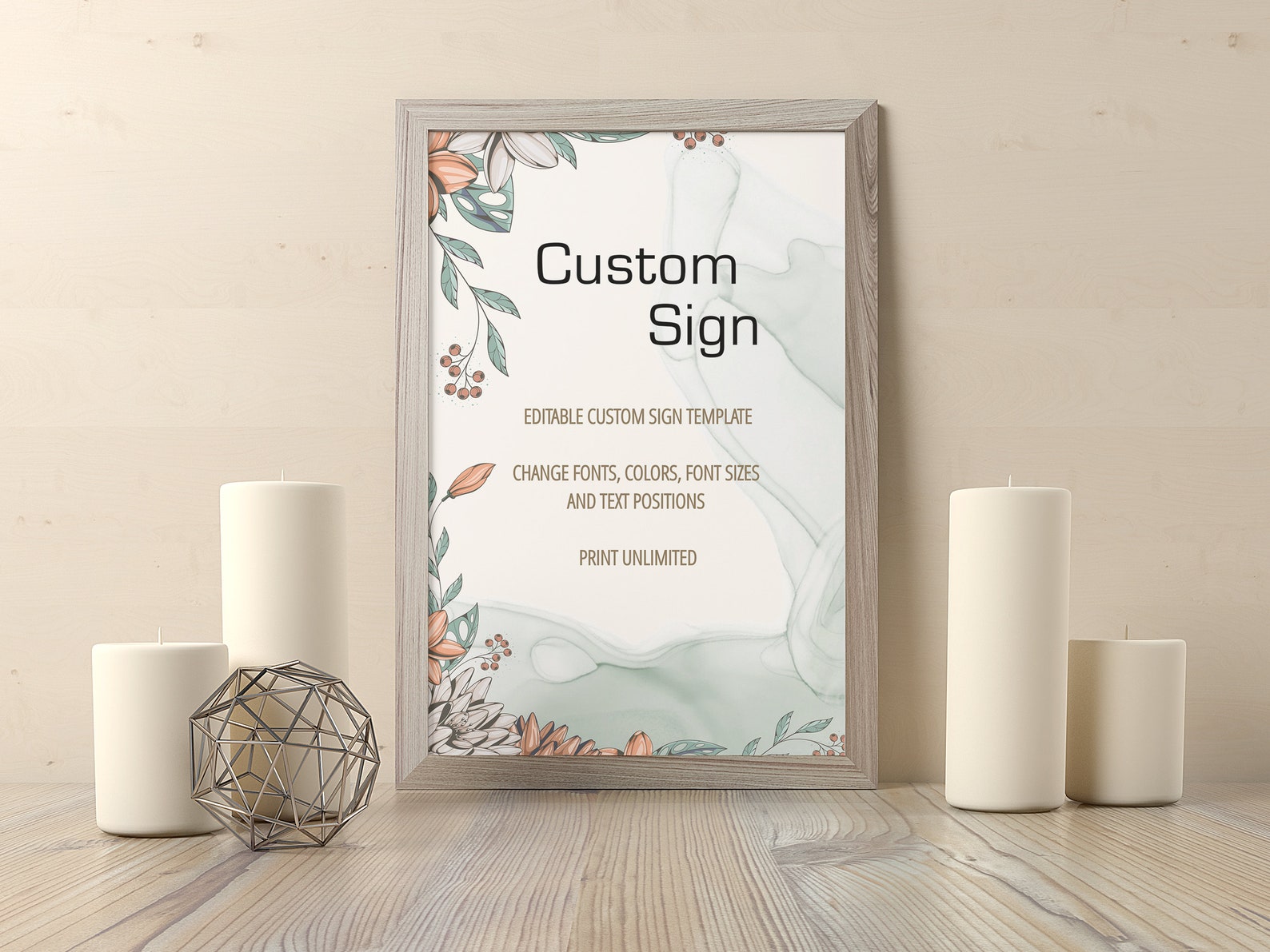 Printable Sign Template, Editable Custom Sign, Wedding Sign, Floral ...