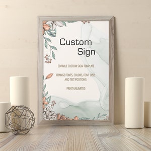 Printable Sign Template, Editable Custom Sign, Wedding Sign, Floral ...