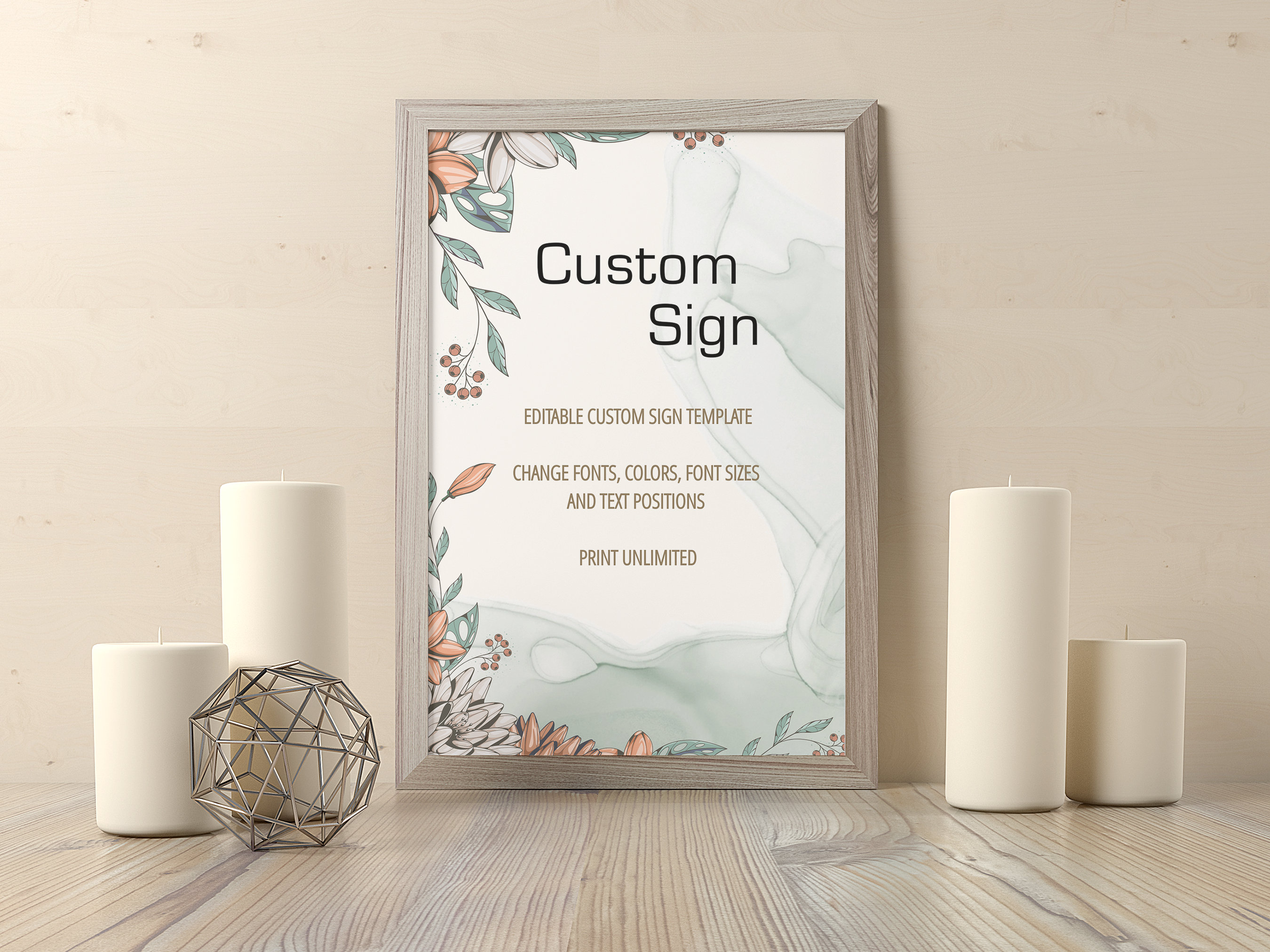 Printable Sign Template, Editable Custom Sign, Wedding Sign, Floral ...