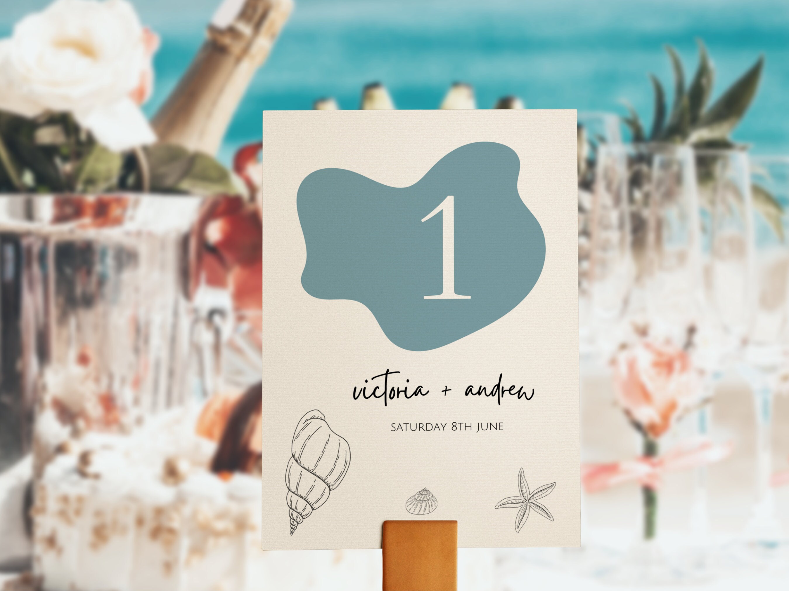 Seaside Wedding Table Numbers Sign Template, Summer Design Table Cards ...