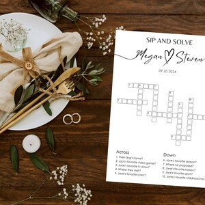 Wedding Small Sip & Solve, Crossword Puzzle Template, 5x7 Card, Wedding ...