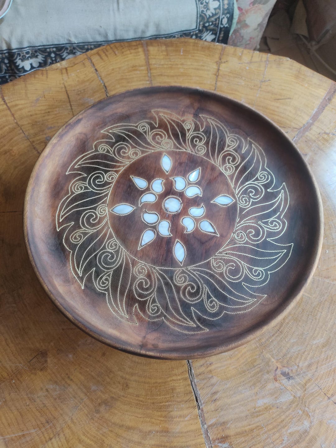 Wooden Decorative Serving Plate Handcrafted Wooden Cake Stand Rustic ...