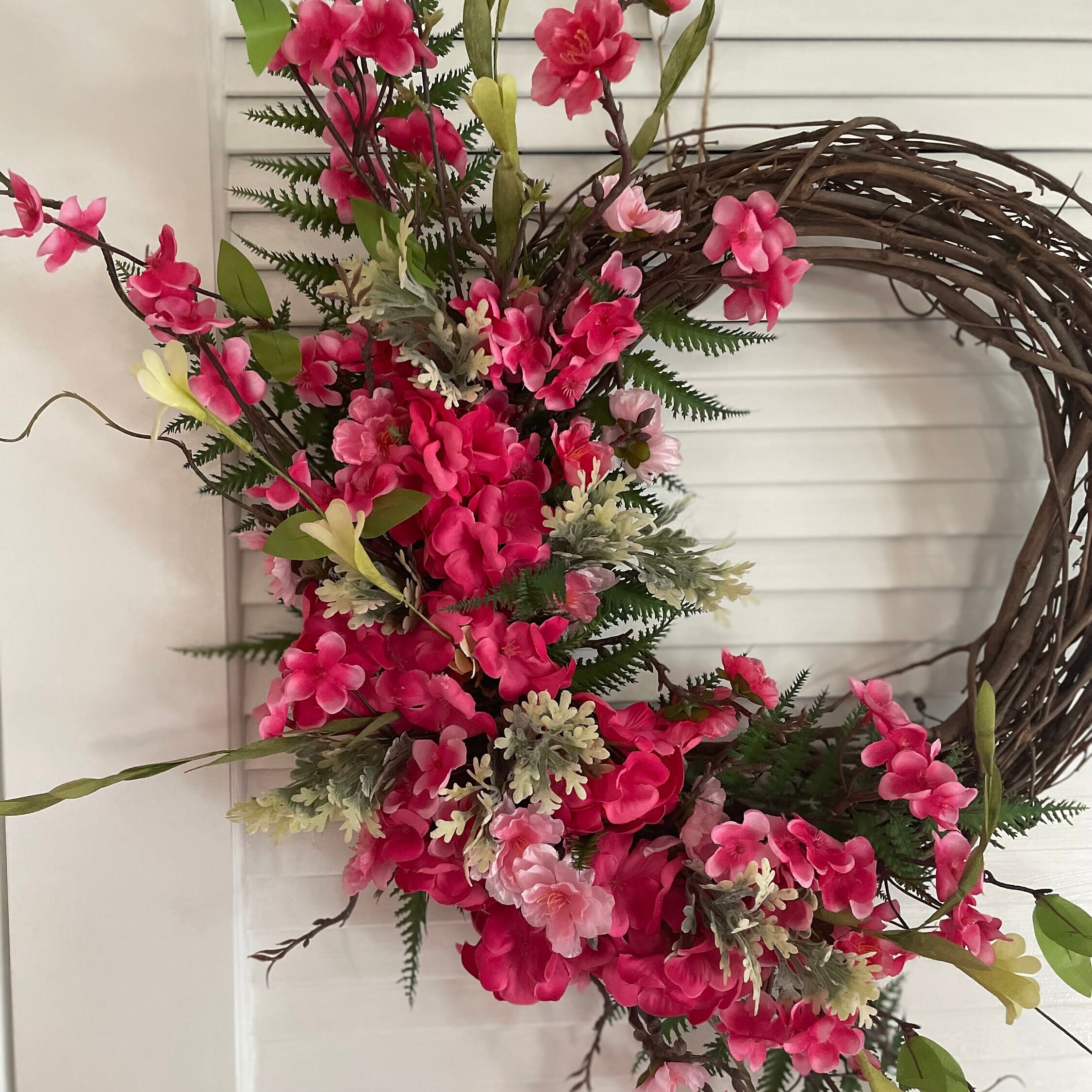 Spring Cherry Blossom Hot Pink Wreath for Front Door-boho Spring Wreath ...